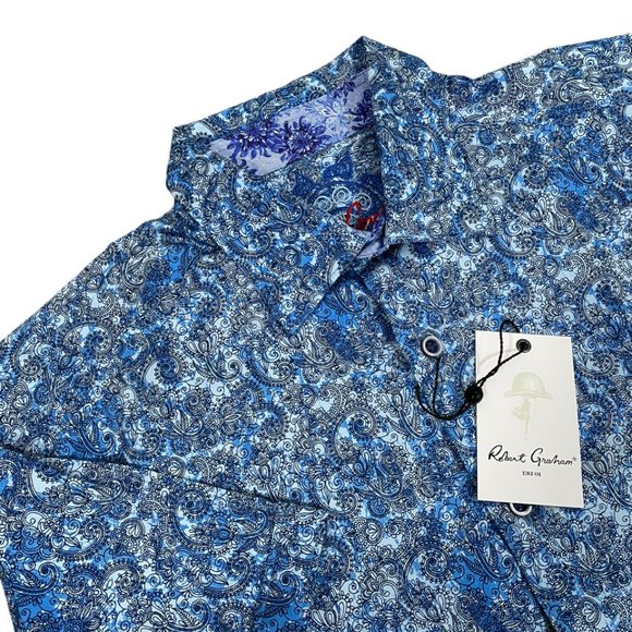 Robert Graham Designer New Men's Shirt Size S Short Sleeve Blue Paisley ...